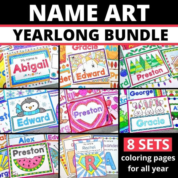 Name Art Coloring Pages Yearlong Bundle – Early Learning Ideas