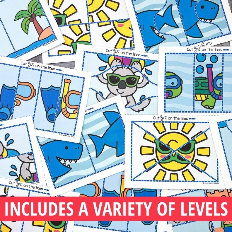 Cutting Practice Puzzles - Beach Theme – Early Learning Ideas