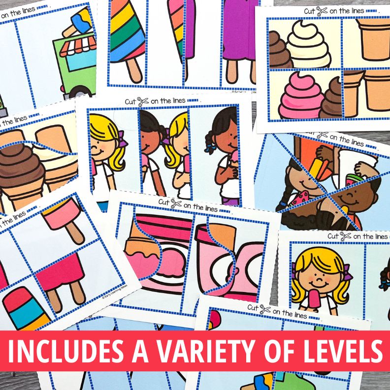 Cutting Practice Puzzles - Ice Cream Theme – Early Learning Ideas
