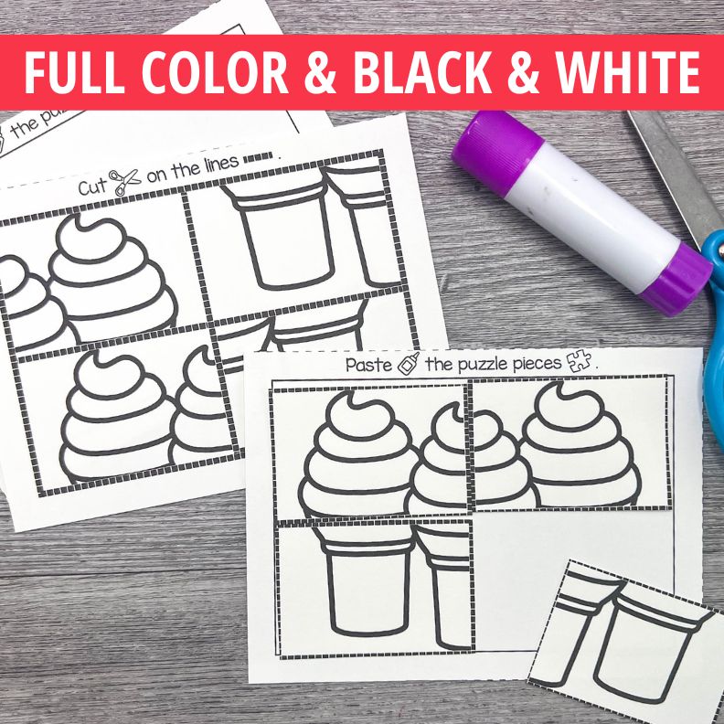 Cutting Practice Puzzles - Ice Cream Theme – Early Learning Ideas