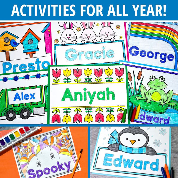 Name Art Coloring Pages Yearlong Bundle – Early Learning Ideas