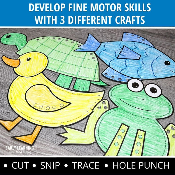 Pond Animals Fine Motor Craft Activities – Early Learning Ideas