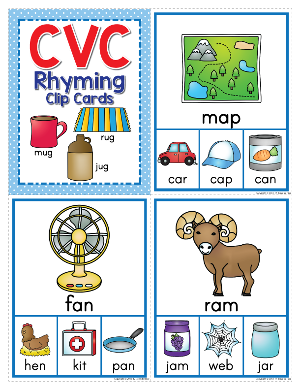 CVC Rhyming Activity Clip Cards – Early Learning Ideas
