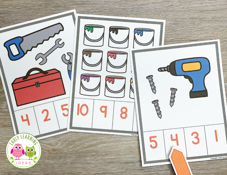 Construction Counting Clip Cards – Early Learning Ideas