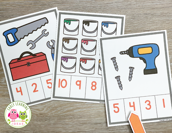 Construction Counting Clip Cards – Early Learning Ideas