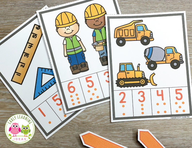 Construction Counting Clip Cards – Early Learning Ideas
