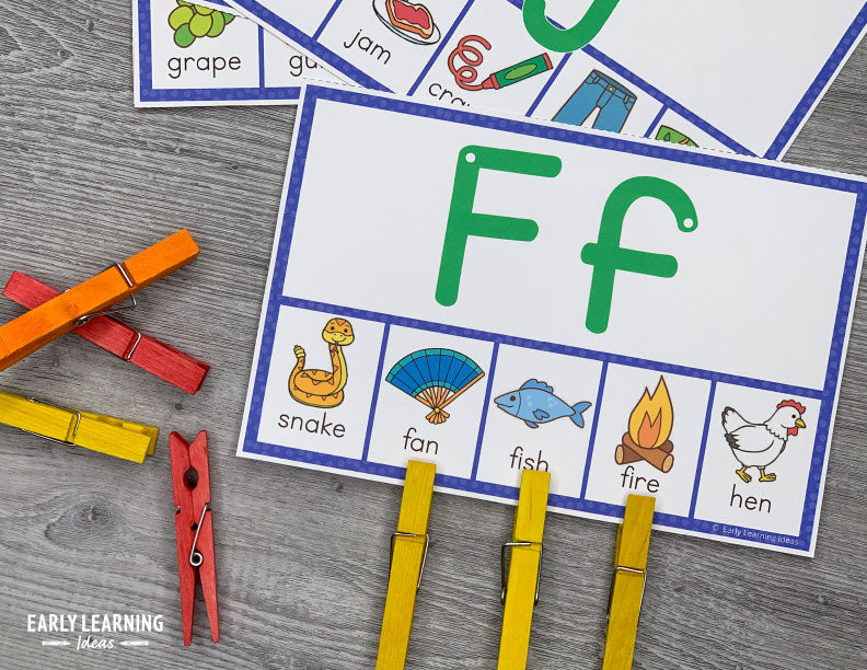 Alphabet and Beginning Sounds Clip Cards – Early Learning Ideas