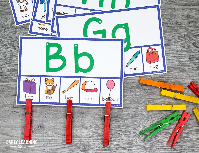 Alphabet and Beginning Sounds Clip Cards – Early Learning Ideas