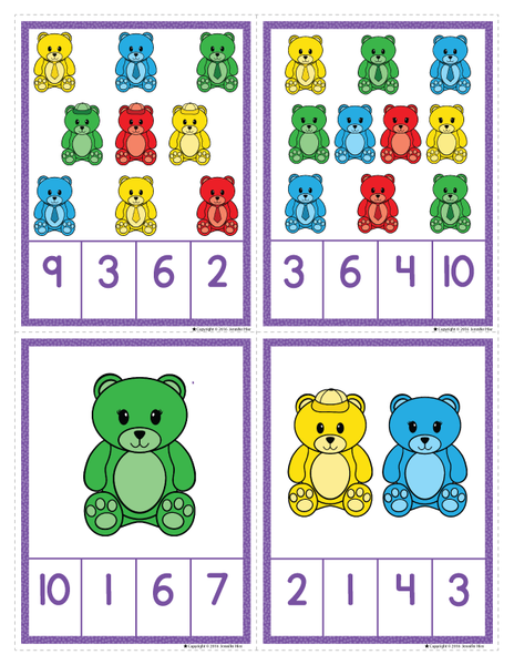 Bear Counting Activity Clip Cards – Early Learning Ideas
