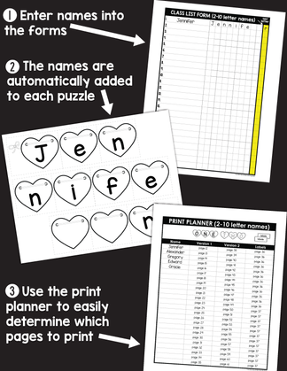 Editable Name Practice Puzzles - Heart Puzzles – Early Learning Ideas