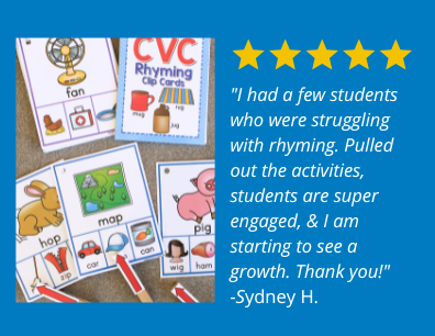 CVC Rhyming Activity Clip Cards – Early Learning Ideas