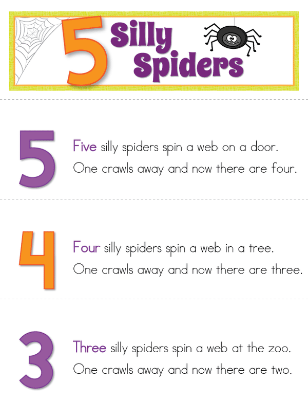 Five Silly Spiders Interactive Counting Book – Early Learning Ideas